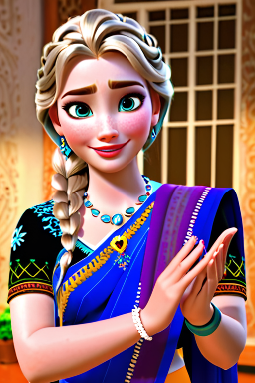 Elsa and Anna hands heart shapes together in saree indian smile frozen ...