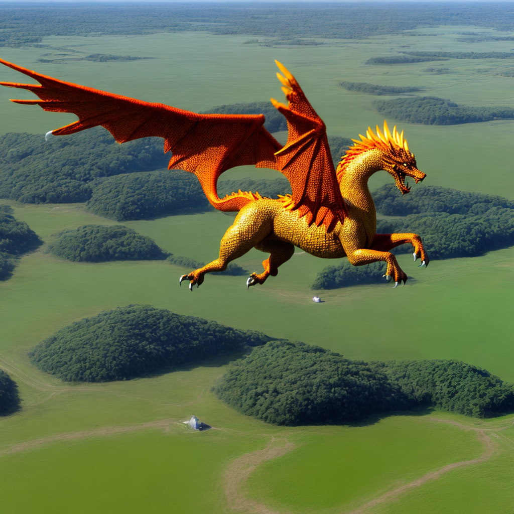 The runic golden dragon soars up