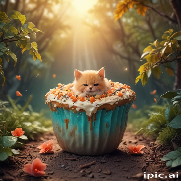 Adorable Kitten Sitting Playfully in a Giant Colorful Cupcake ...