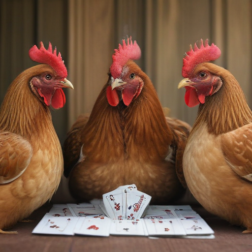 three hens playing cards and smoking joints