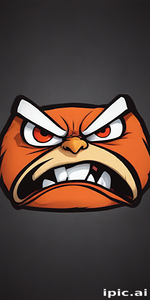 Fierce Cartoon Character with an Intense Expression and Angry Features