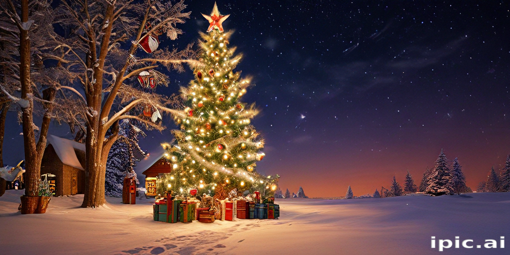 Enchanting Winter Scene Featuring a Beautifully Decorated Christmas ...