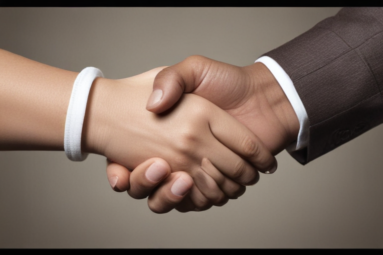 Unity and Collaboration: A Close-Up of Two Hands Shaking Firmly Together