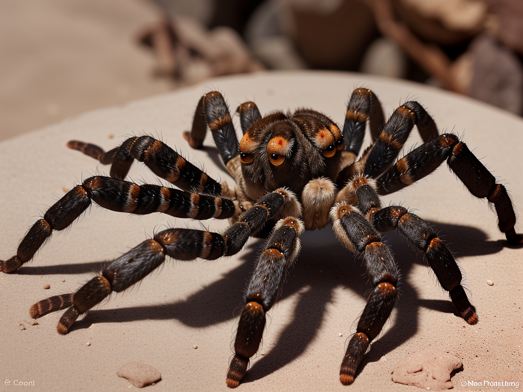 Close-Up of a Colorful Spider Crawling on a Sandy Surface