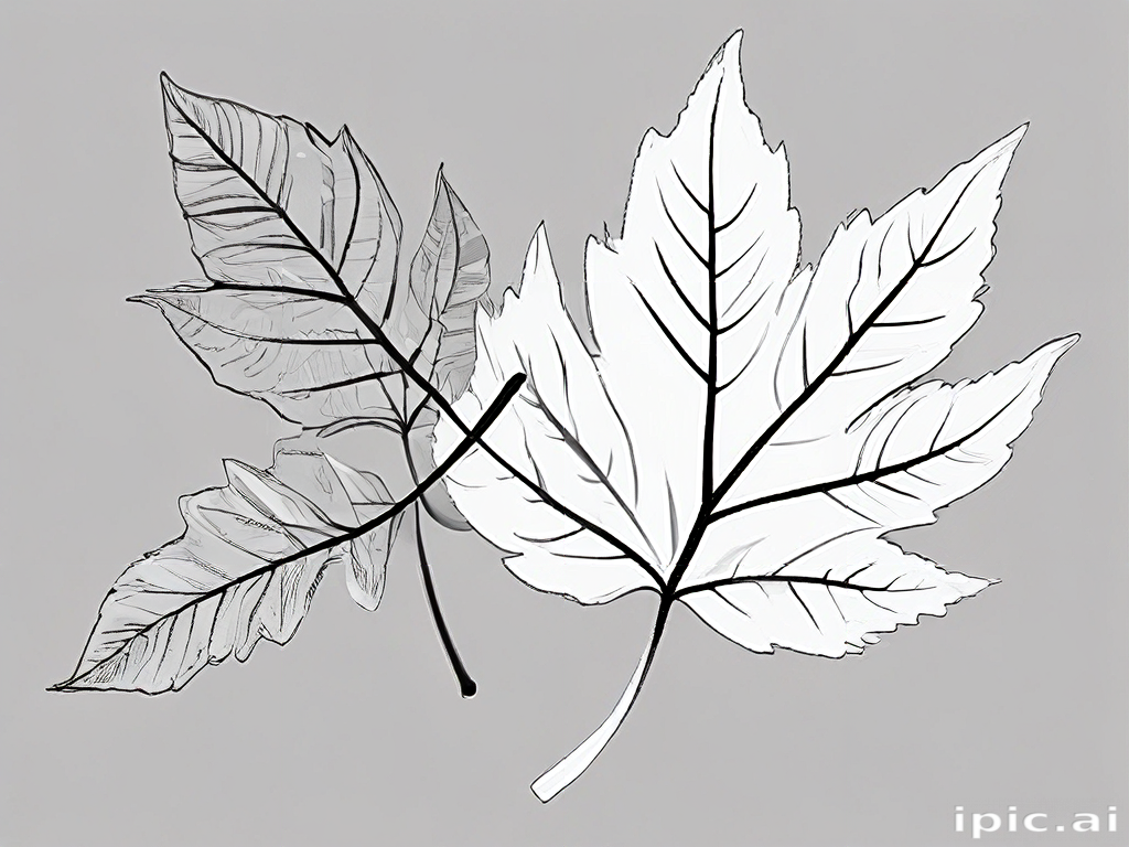 Intricate Outline of Two Distinct Leaves Against a Soft Gray Background