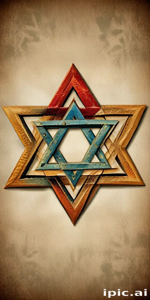 Colorful and Intricate Star of David Design with Layered Wooden Textures