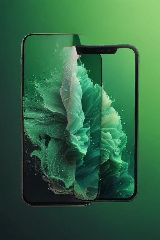 Stunning Green Abstract Art Displayed on Two Modern Smartphone Screens