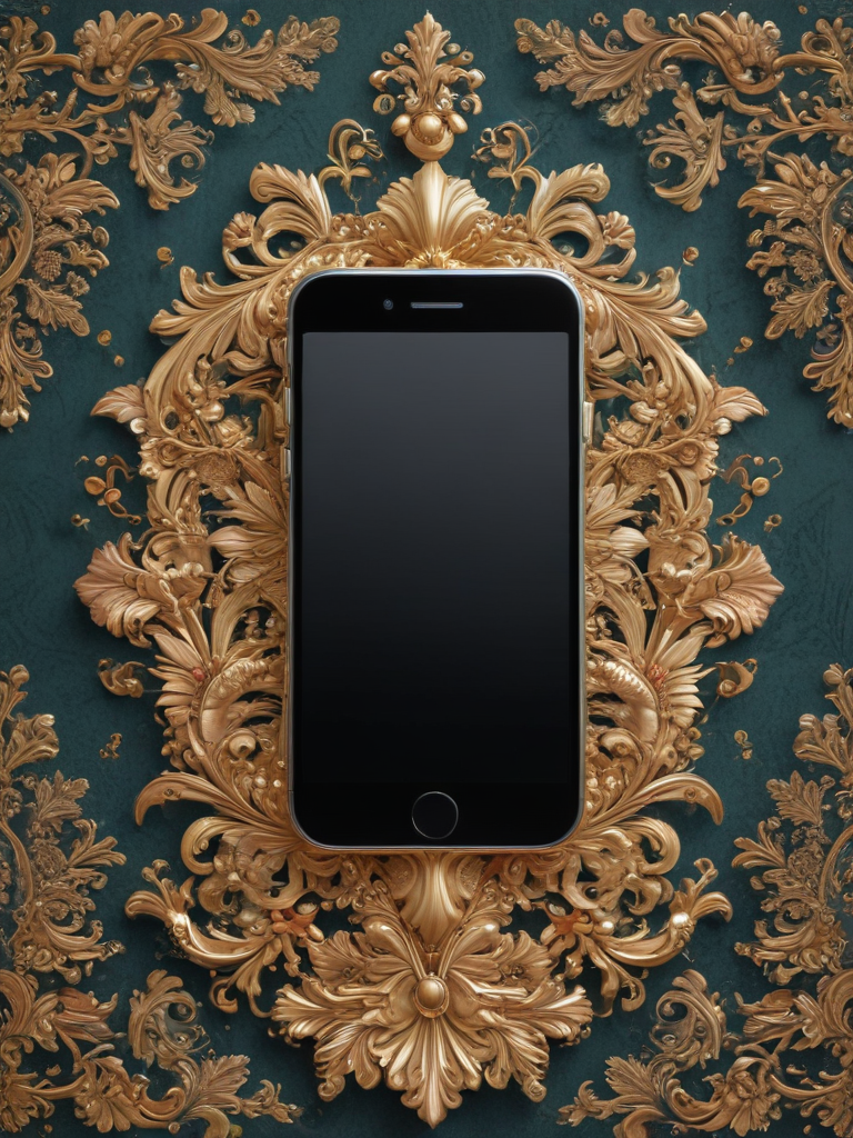 An Elegant Smartphone Displayed Against an Ornate Golden Floral Background