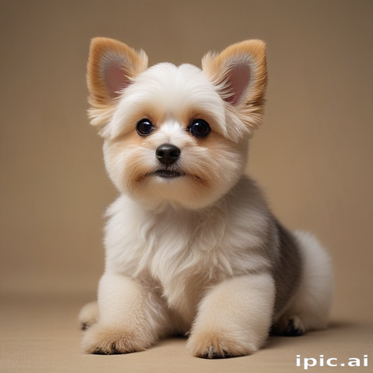 Adorable Fluffy Puppy with Big Eyes Posing Against a Neutral Background