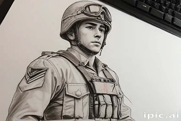 Realistic Portrait of a Soldier in Military Gear with Intense Expression