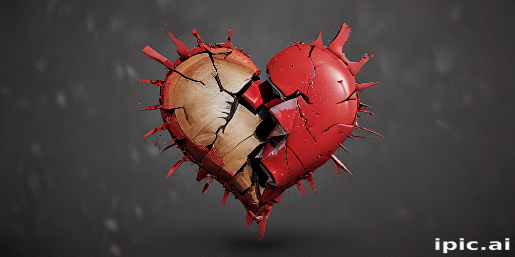 Visually Striking Symbol of a Broken Heart Shattered into Pieces