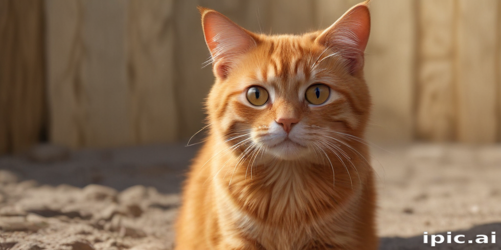 A Curious Orange Cat Sitting in a Sunlit Outdoor Space