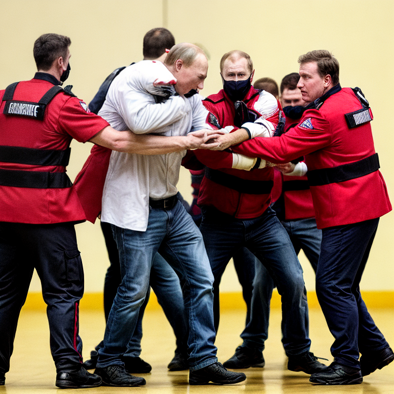 Putin and a few of his gormless goons fighting for a piece of bread in jail