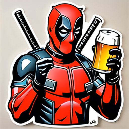 Deadpool holding a beer comic style logo add text BB Brewers in arial font