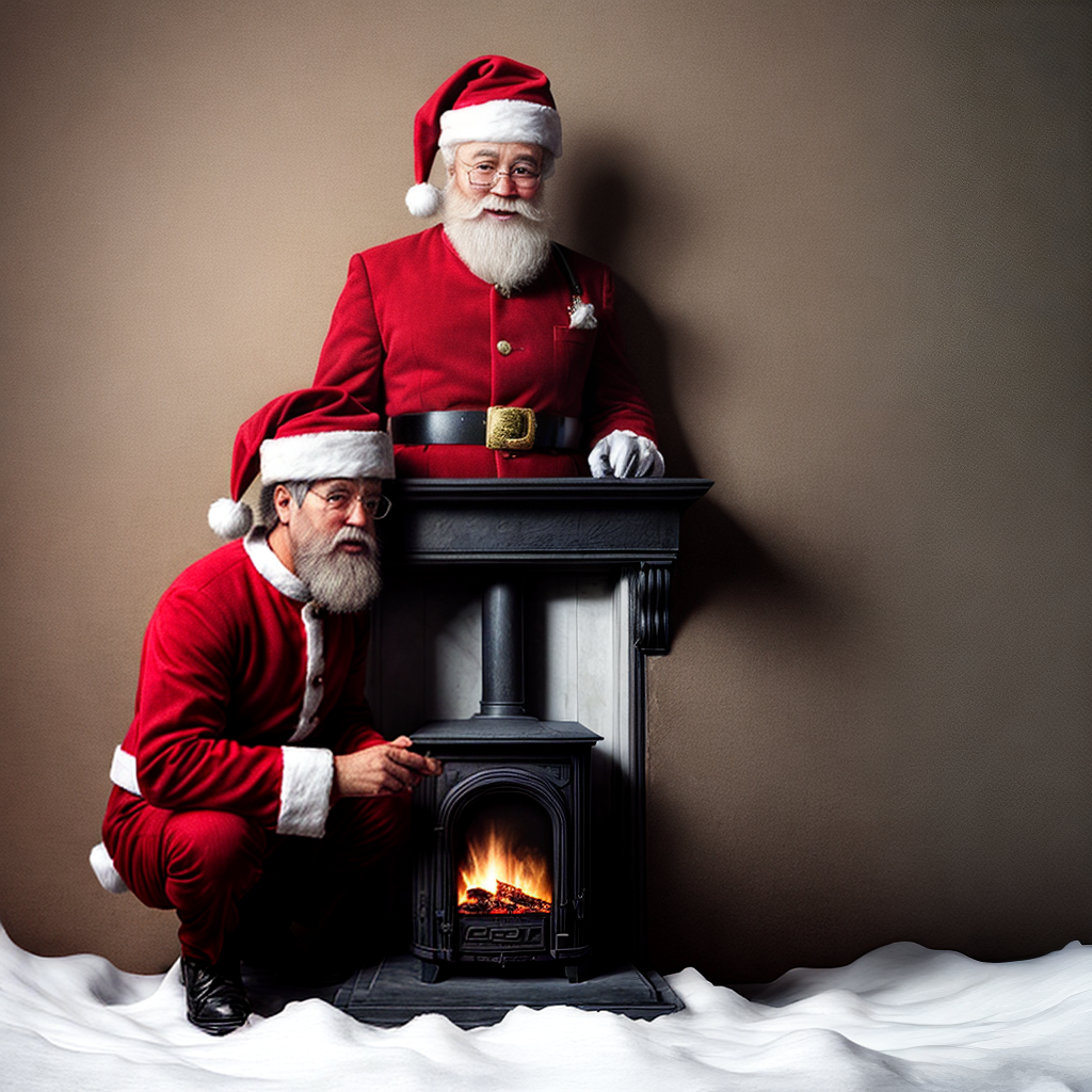 dramatic picture of santa in a chimney