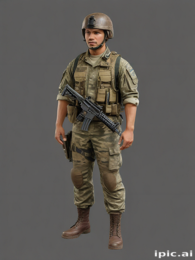 Realistic Military Soldier Figure In Combat Gear With Assault Rifle