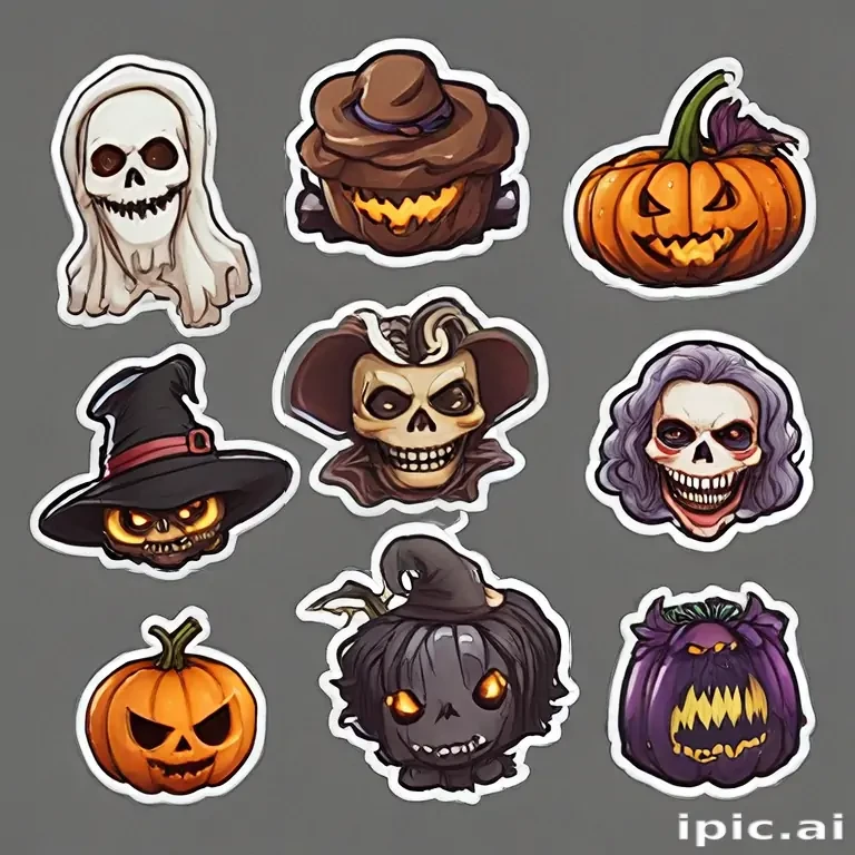 Colorful Halloween Stickers Featuring Spooky Characters and Festive ...