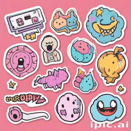 Colorful Collection of Fun and Quirky Cartoon Stickers on Pink Background