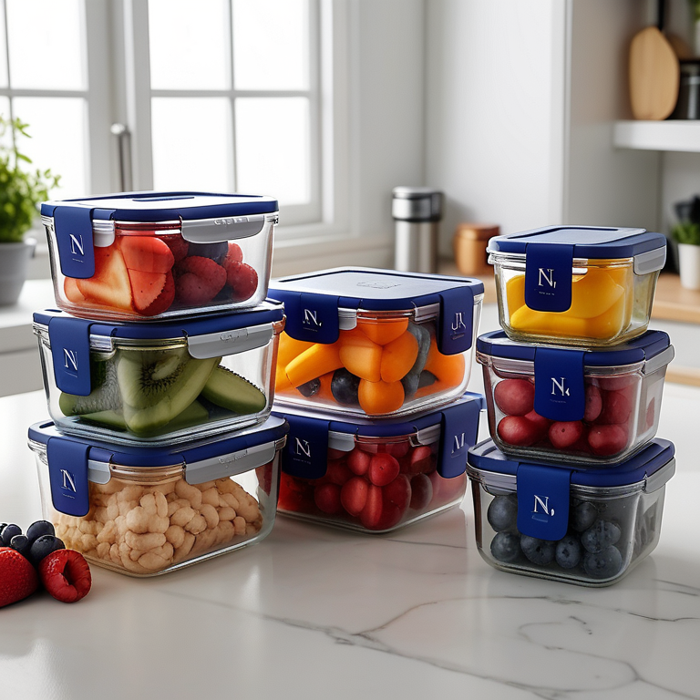 Colorful Assortment of Fresh Fruits and Snacks in Glass Storage Containers