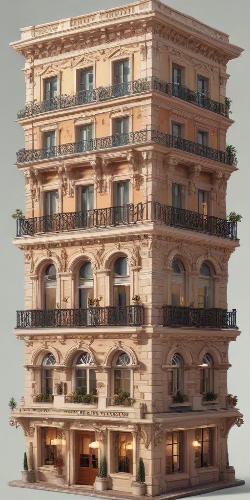 Elegant Architectural Model of a Historic Building with Intricate Details and Balconies