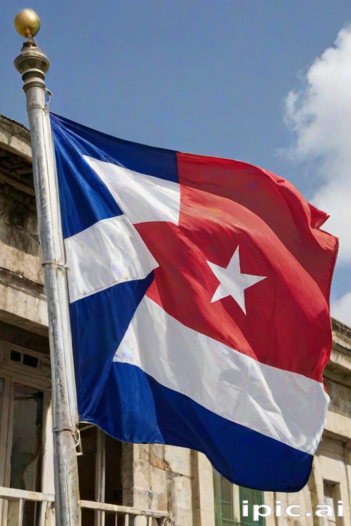 Vibrant Cuban Flag Waving Proudly Against a Bright Blue Sky