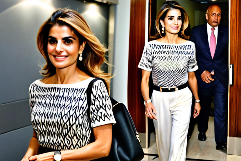 The Queen Rania of jordan Enter an airport search room and takes off ...