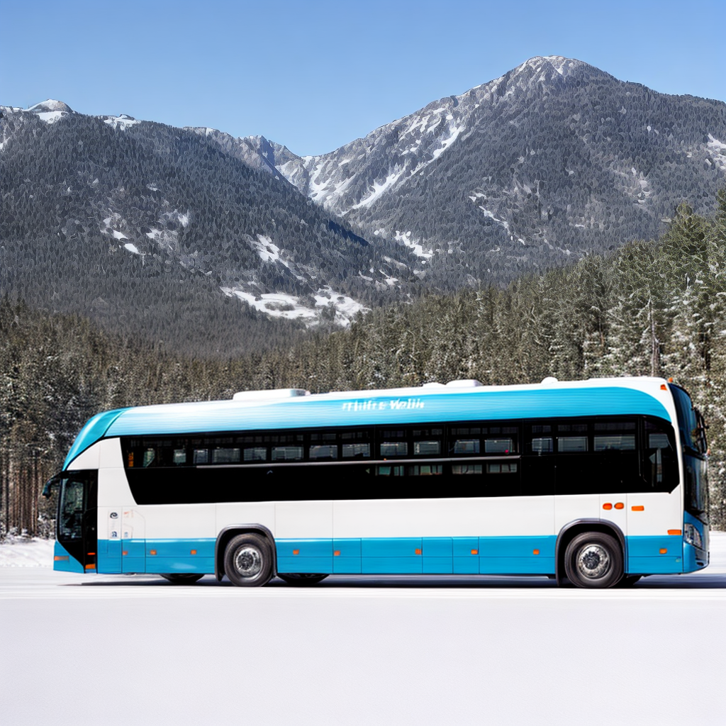 white modern bus on the snow road