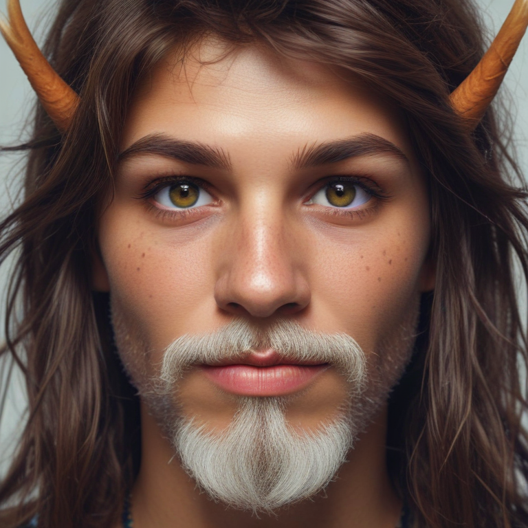 Enchanting Portrait of a Young Man with Horns and a White Beard