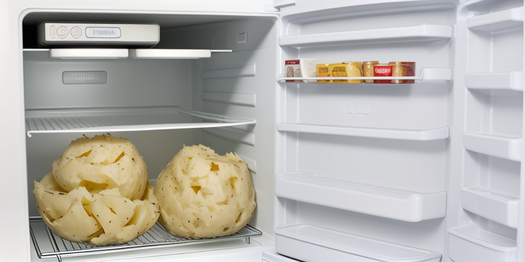 Unusual Refrigerator Scene Featuring Two Large, Peeled Potatoes Inside