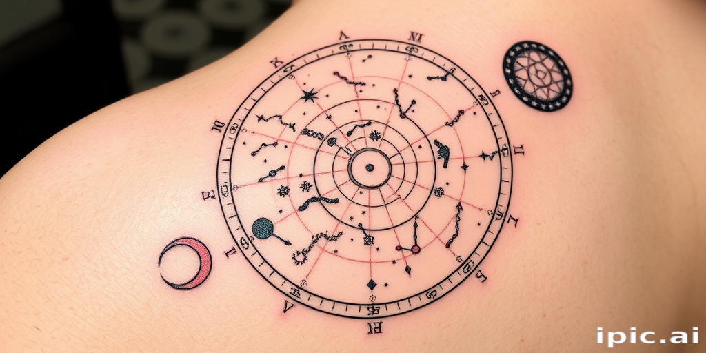A Detailed Astrological Tattoo Featuring Celestial Bodies and Zodiac ...