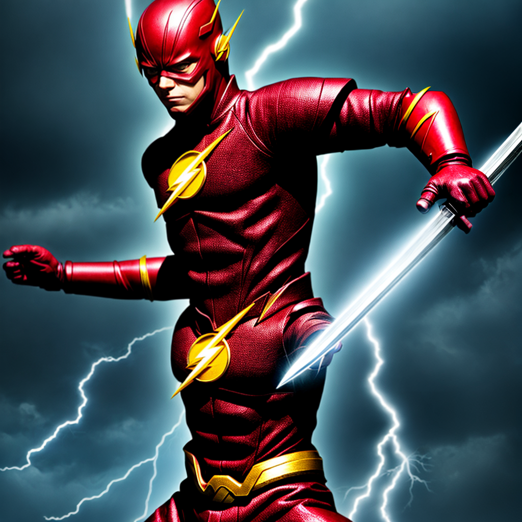 Create The flash with samurai armor holding a lightning sword