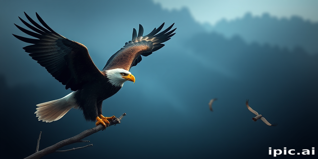 Majestic Eagle Spreading Its Wings Against a Serene Mountain Landscape ...
