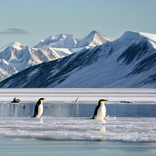 seals chasing a penguin in the arctic