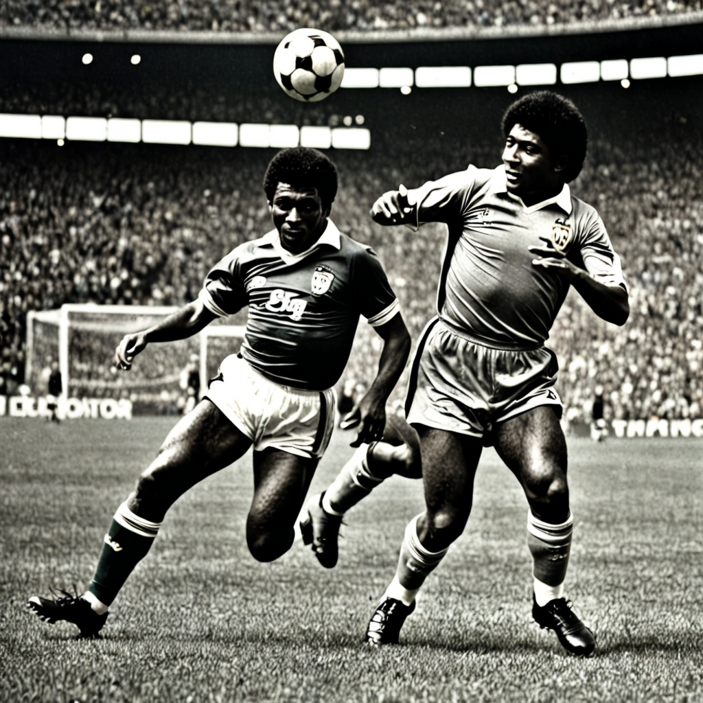 Pelé playing football with Maradona