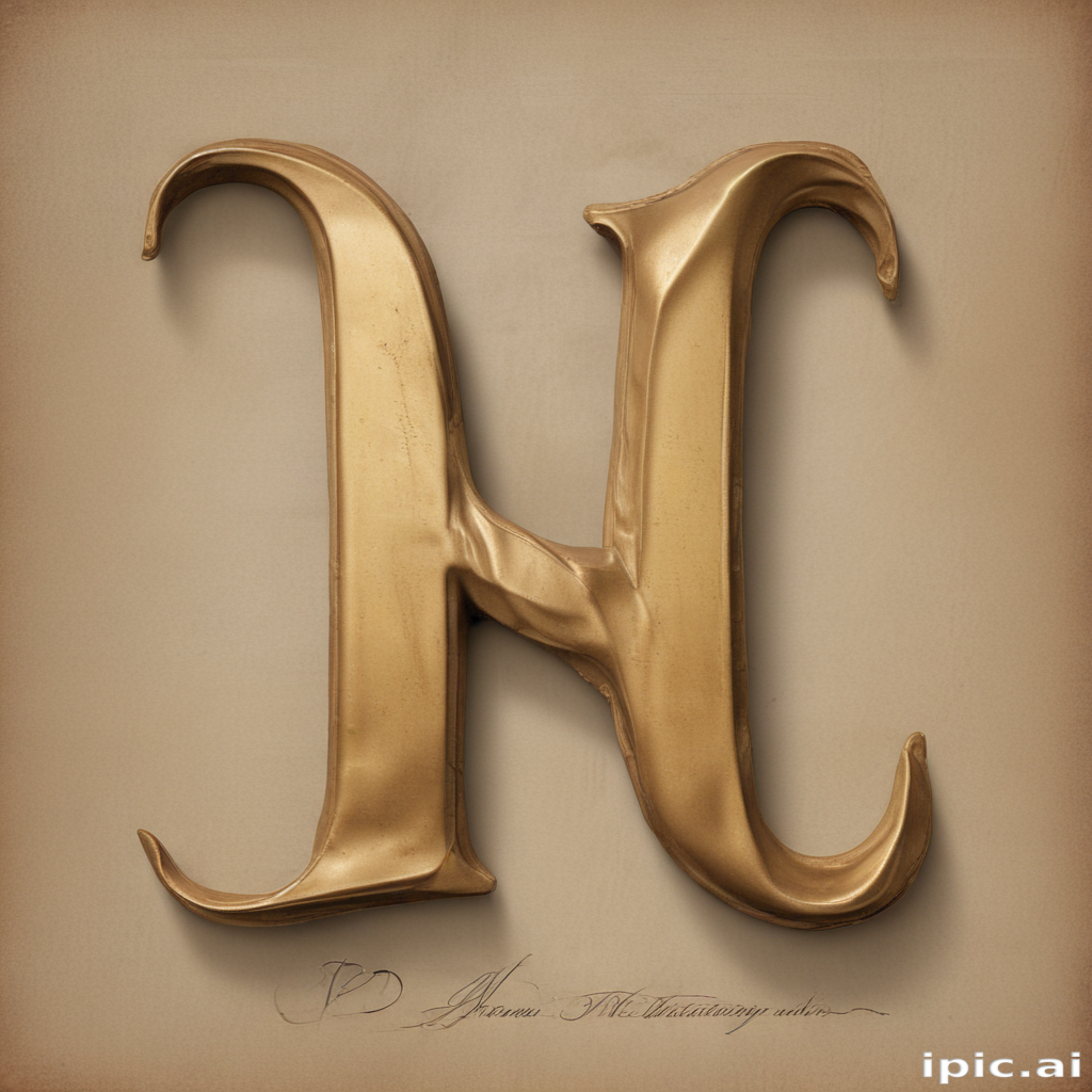 Elegant Golden Letter H with Artistic Flourishes in a Vintage Style