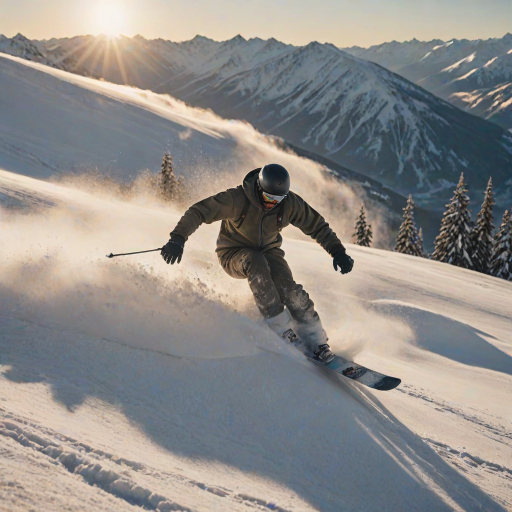 Adventurous Snowboarder Carving Through Fresh Powder on a Snowy Mountain