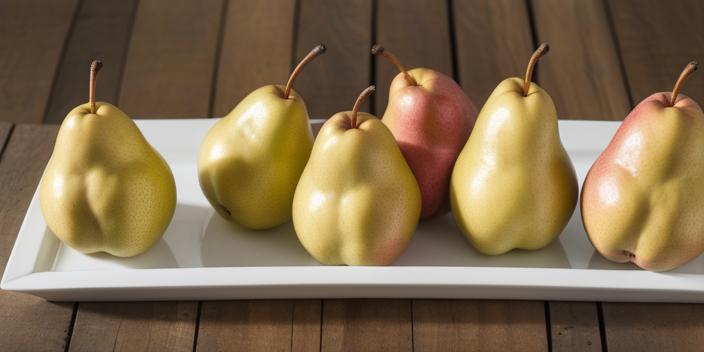 A Fresh Arrangement of Juicy Pears in a Stylish White Bowl.