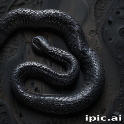 Majestic Black Snake Slithering Over Dark, Textured Surface in Nature.