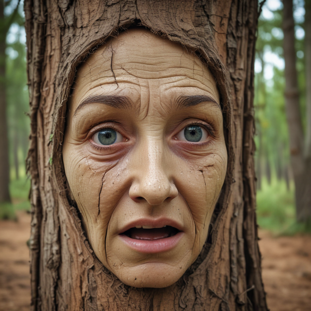 A crying tree with a human face