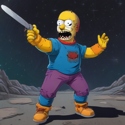Home Simpson fighting with Jason Voorhees in space