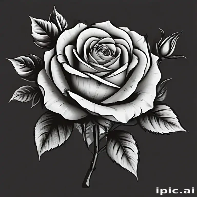 Elegant Black and White Illustration of a Beautiful Rose Flower Design