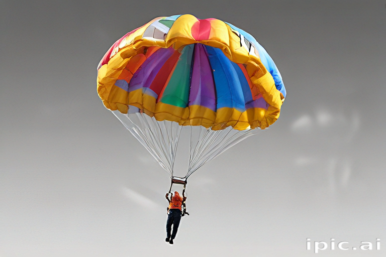 Colorful Parachute in the Sky with a Person Enjoying a Thrilling Descent