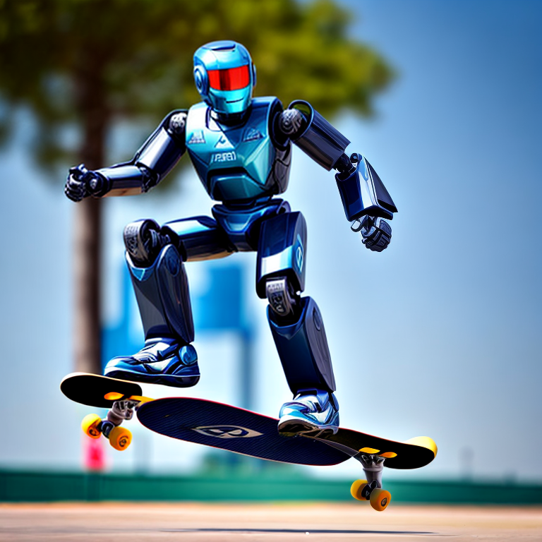 A robot riding a skateboard