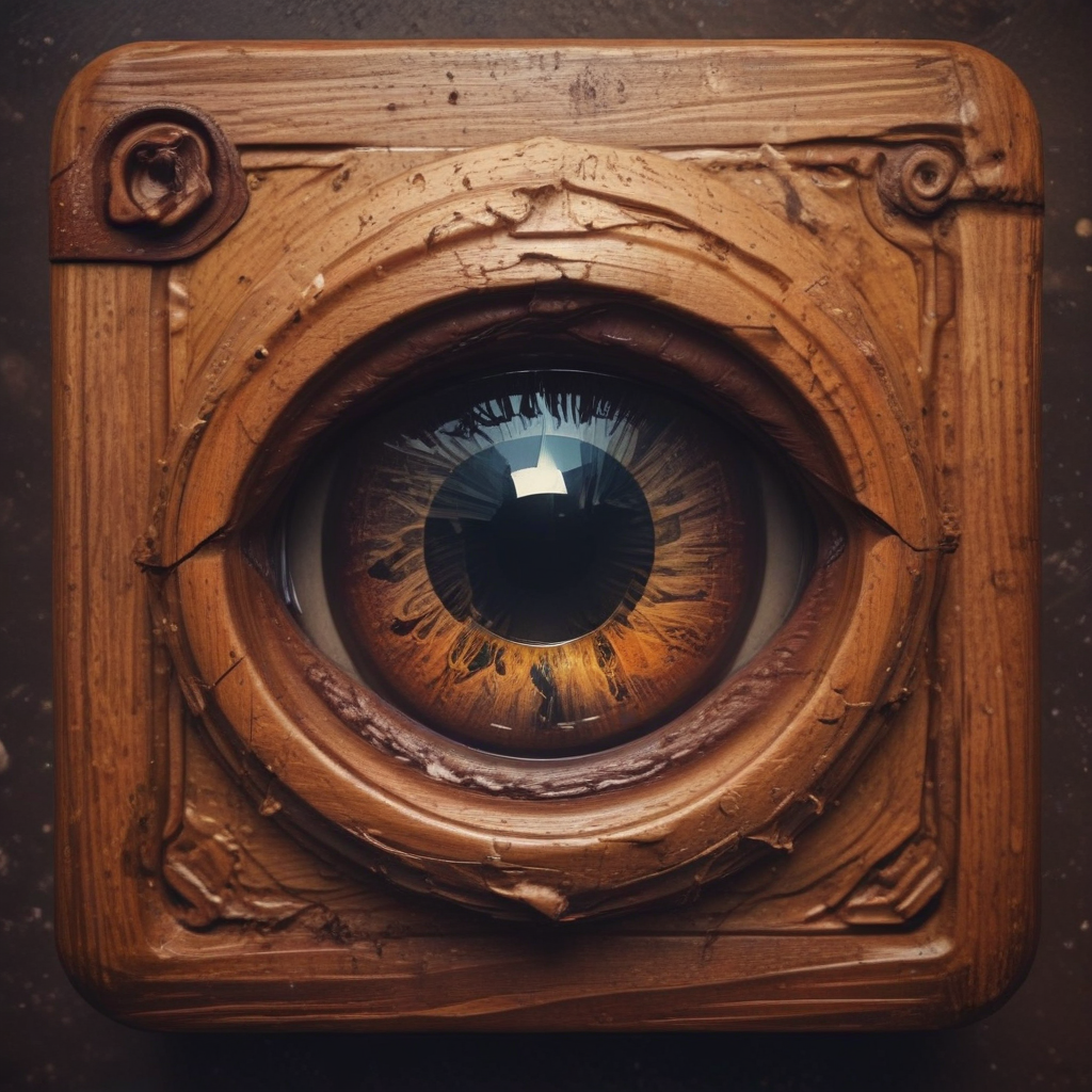 An Artistic Representation of an Eye Encased in a Wooden Frame