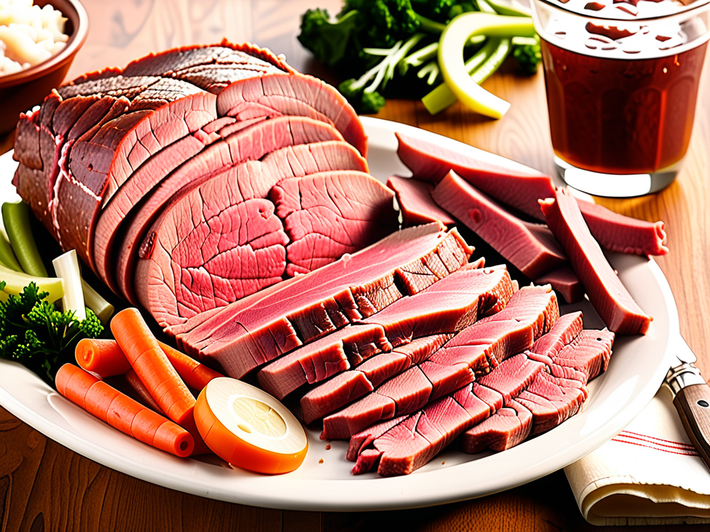 Deliciously Sliced Roast Beef Platter Accompanied by Fresh Vegetables ...
