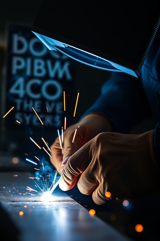Master Welder Creating Sparks and Light in an Industrial Workshop ...