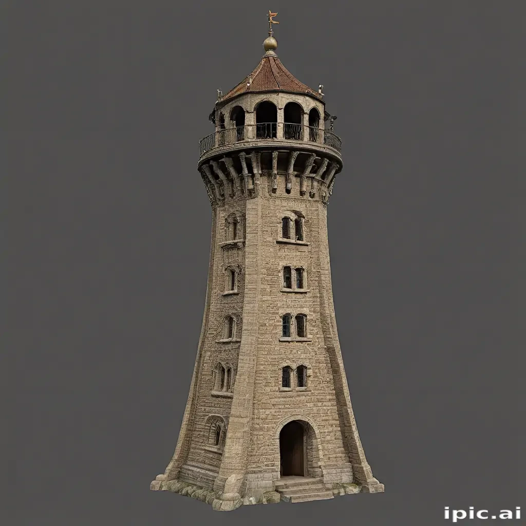 Intricately Designed Stone Tower with a Distinctive Roof and Entrance