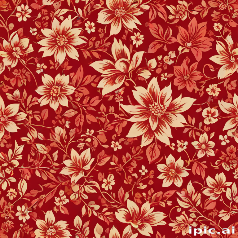 Vibrant Floral Pattern Featuring Elegant Blossoms on a Rich Red Background
