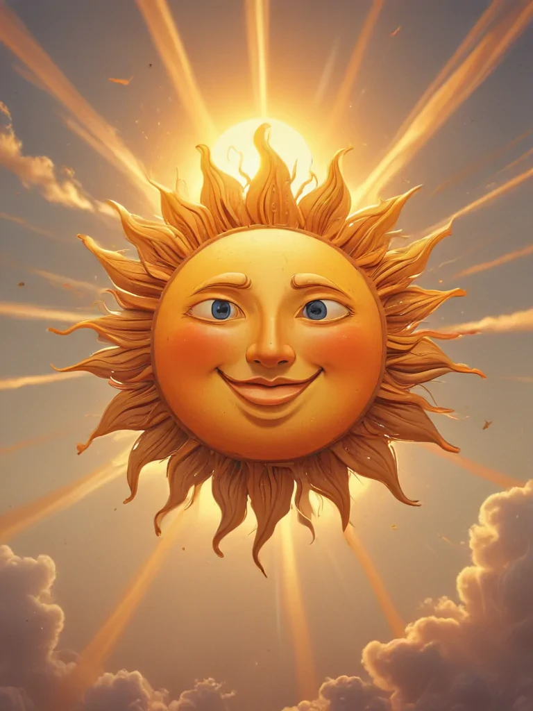Radiant Sun with a Cheerful Face Illuminating a Beautiful Sky