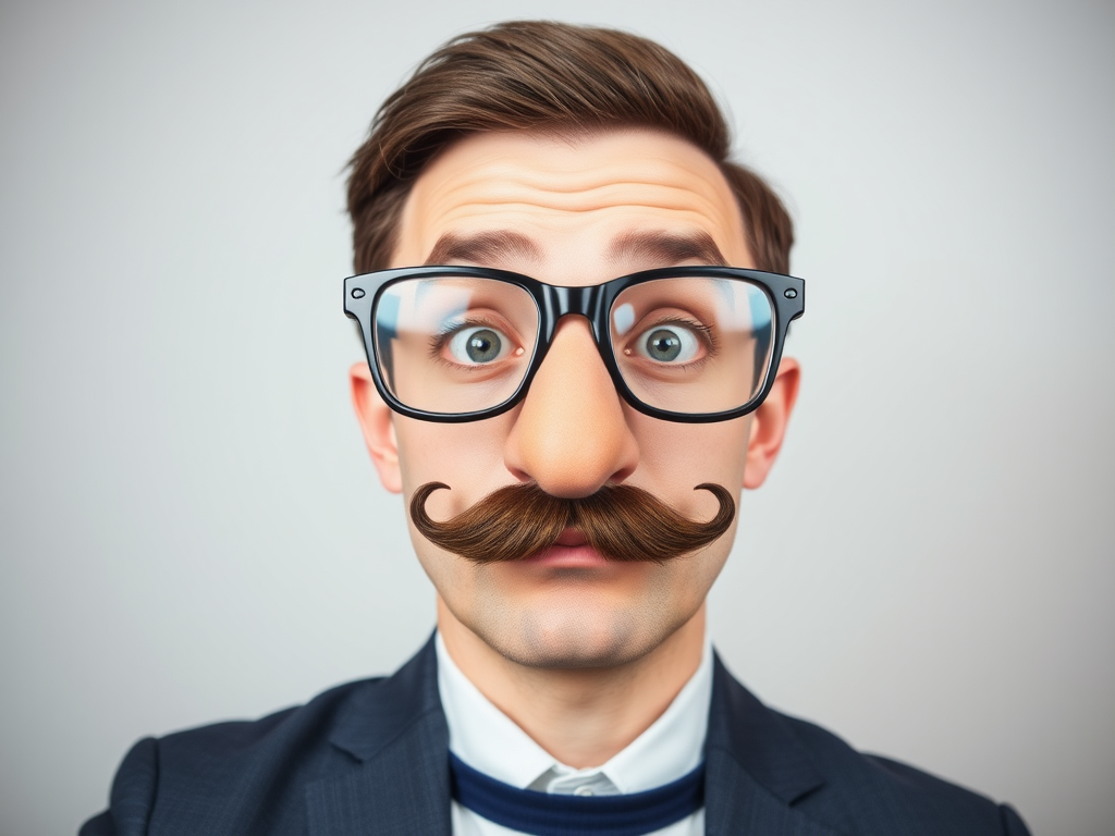 A Playful Portrait of a Man with a Comically Large Nose and Mustache.